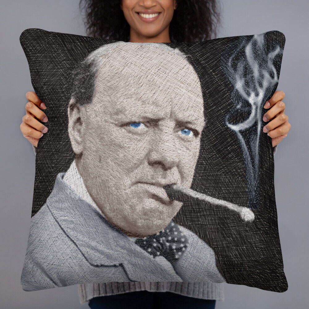 Winston Churchill And Cigar Basic Pillow – Rubino Creative Fine Art