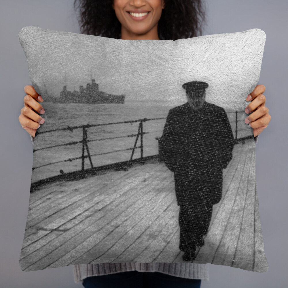 Winston Churchill On Ship Basic Pillow – Rubino Creative Fine Art