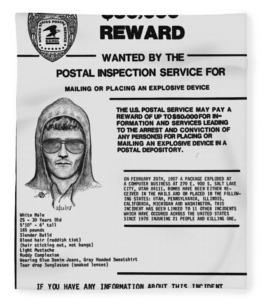 Unabomber Ted Kaczynski Wanted Poster 1 - Blanket – Rubino Creative ...
