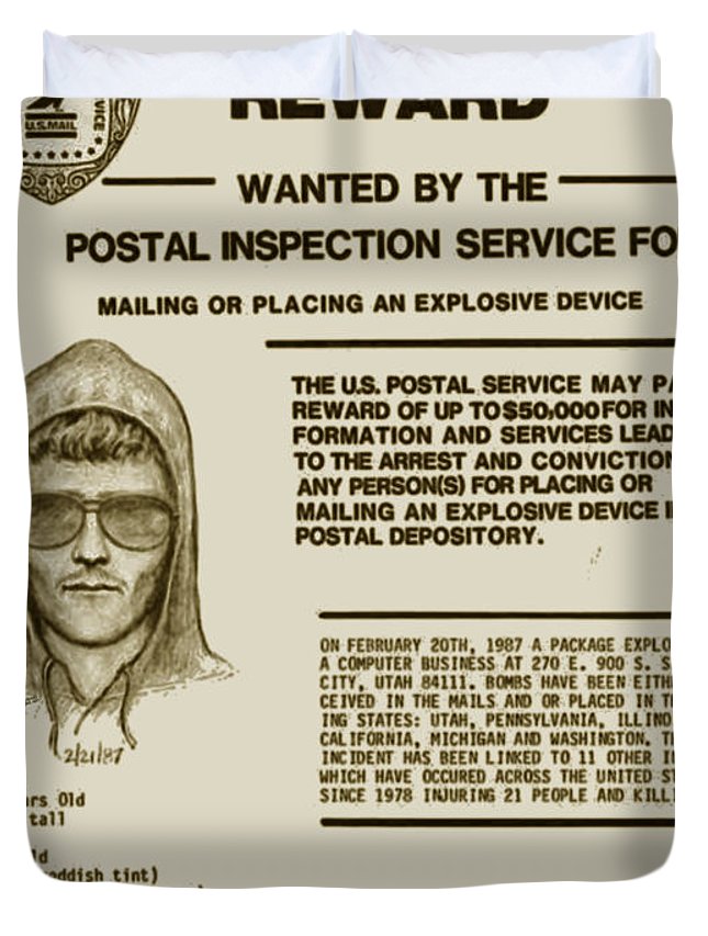 Unabomber Ted Kaczynski Wanted Poster 2 - Duvet Cover – Rubino Creative ...
