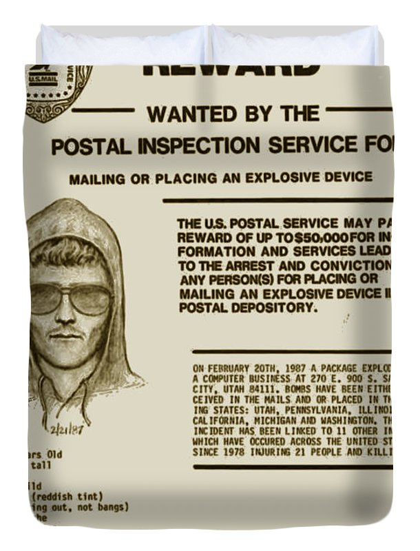 Unabomber Ted Kaczynski Wanted Poster 2 - Duvet Cover – Rubino Creative ...